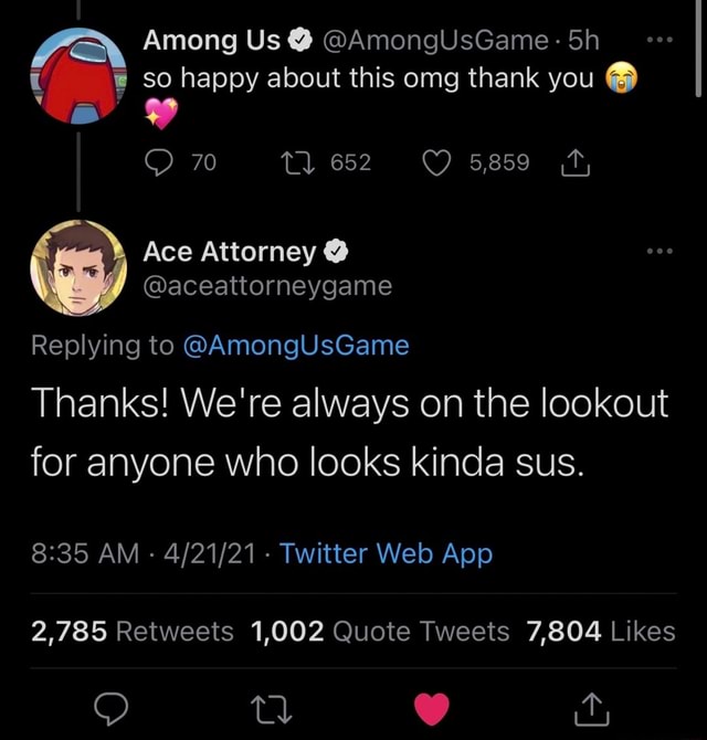 Among Us @ @AmongUsGame so happy about this omg thank you CC) 70 Tl 652 ... Among Us @ @AmongUsGame so happy about this omg thank you CC) 70 Tl 652 ...