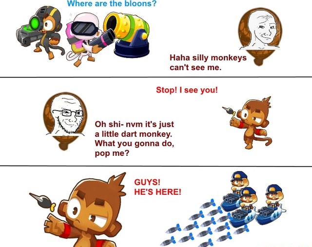 Where are the bloons? Haha silly monkeys can't see me. Stop! I see you! Oh shi- nvm it's just a ...