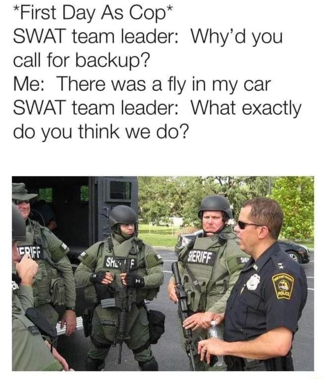 *First Day As Cop* SWAT team leader: Why'd you call for backup? Me ...