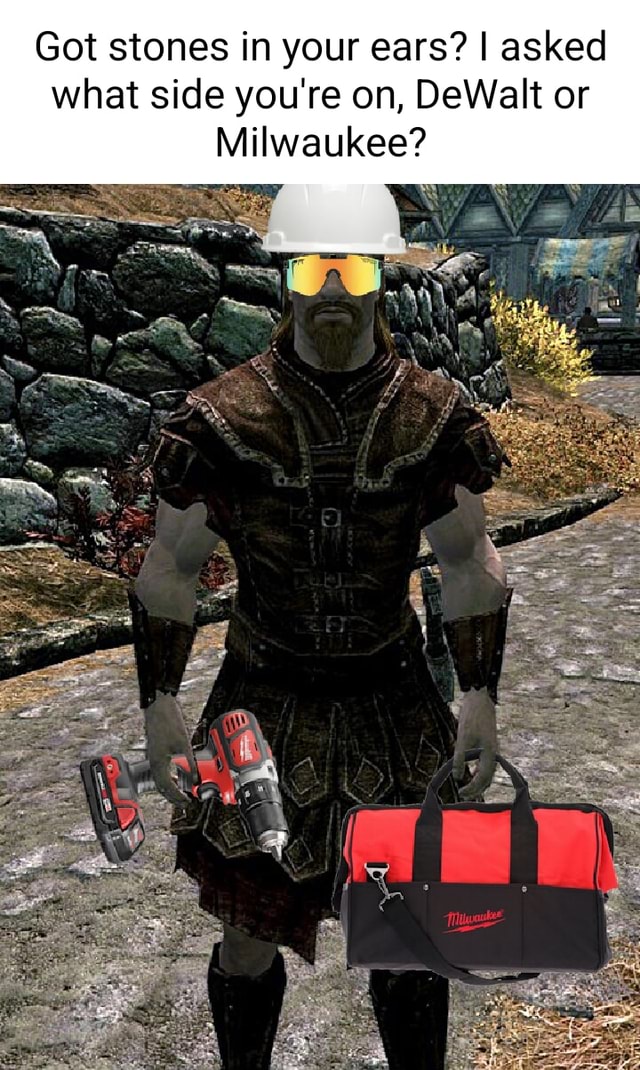 Got stones in your ears? I asked what side you're on, DeWalt or ...