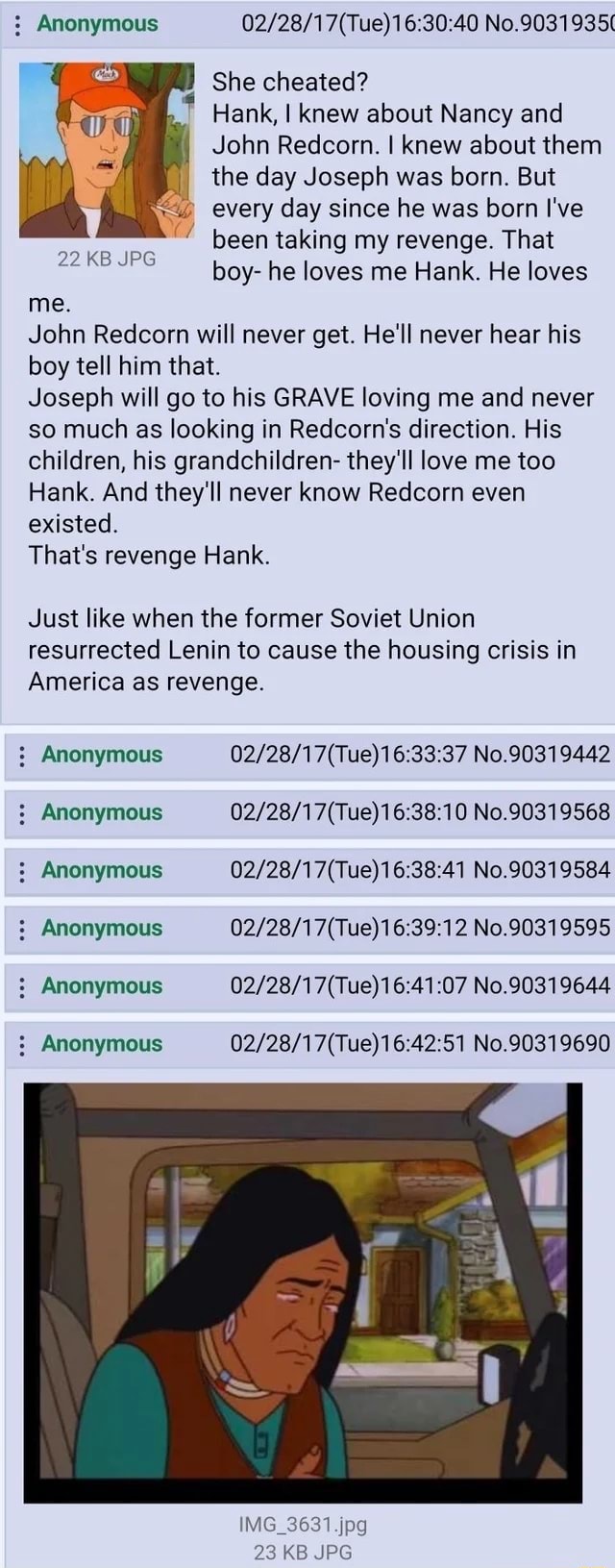: Anonymous No.9031935( She cheated? Hank, I knew about Nancy and John ...