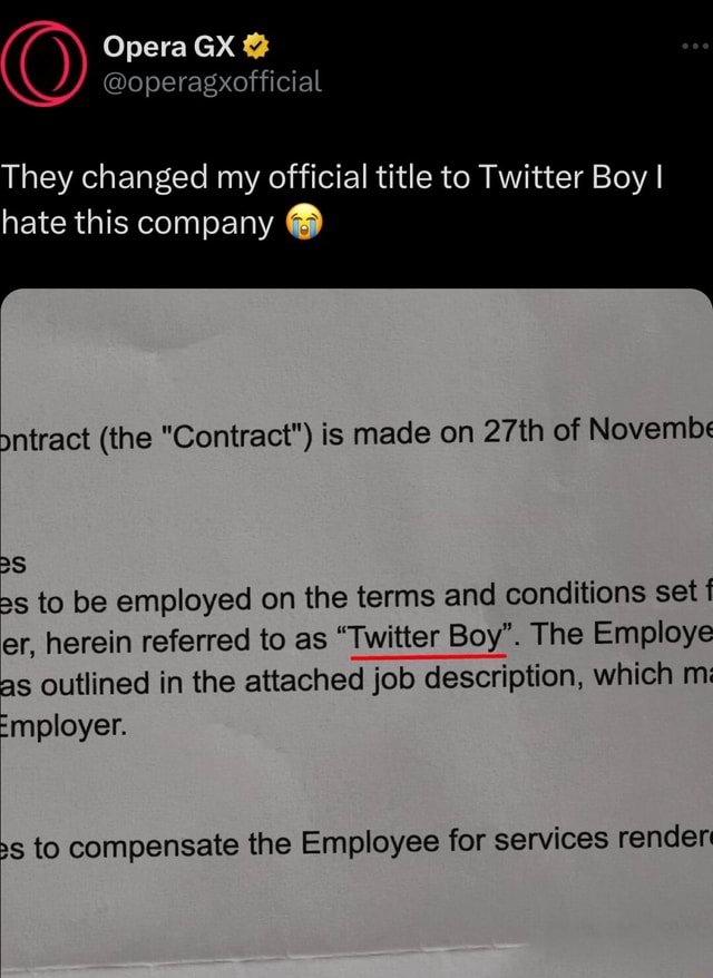 Opera GX @ @operagxofticial They changed my official title to Twitter ...