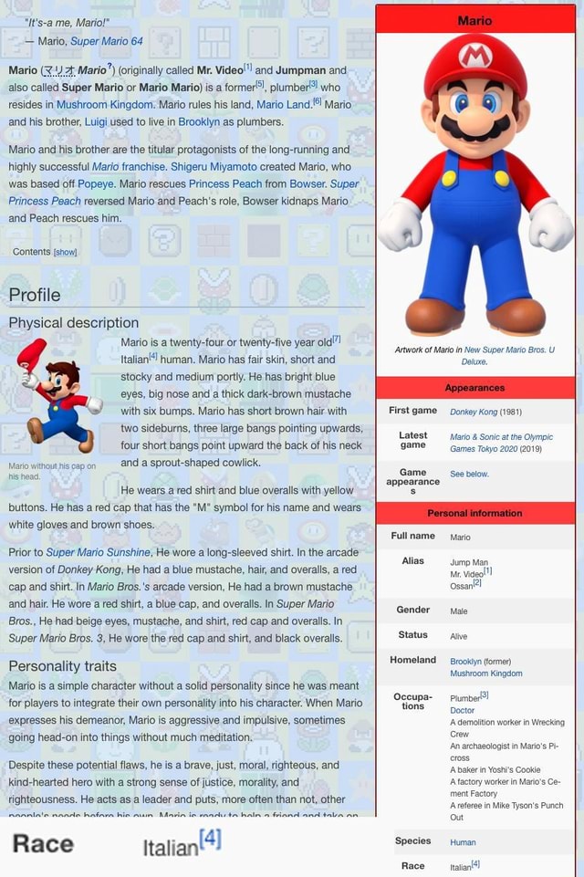 "It's-a me, Mario!" - Mario, Super Mario 64 (originally called Mr ...