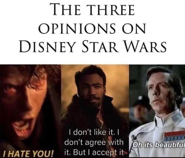 THE THREE OPINIONS ON DISNEY STAR WARS I don't like it. I don't agree ...