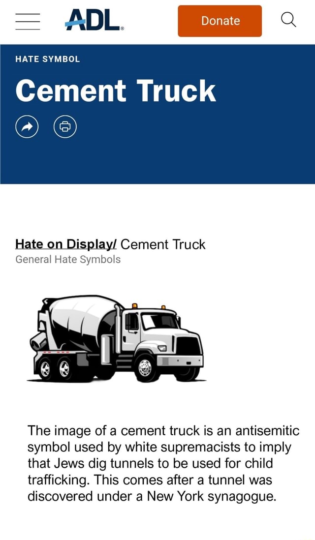 HATE SYMBOL ADL. Cement Truck Hate on Display/ Cement Truck General ...