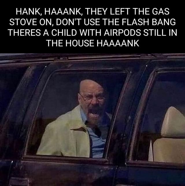 HANK, HAAANK, THEY LEFT THE GAS STOVE ON, DON'T USE THE FLASH BANG ...