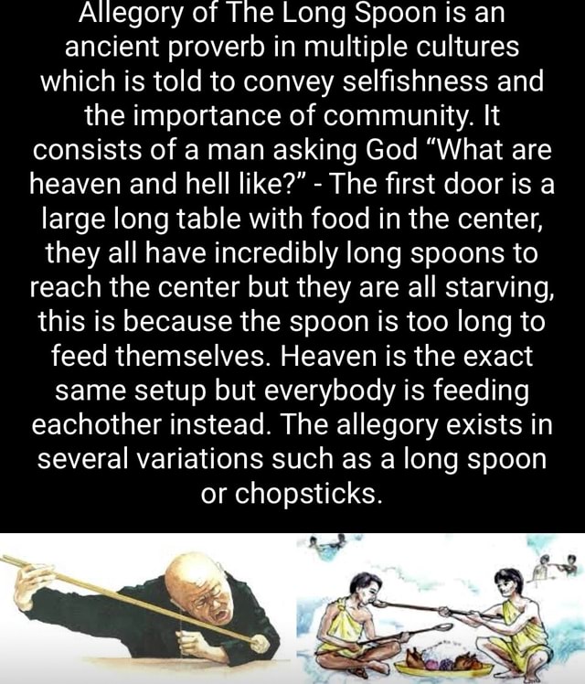 Allegory of The Long Spoon is an ancient proverb in multiple cultures ...