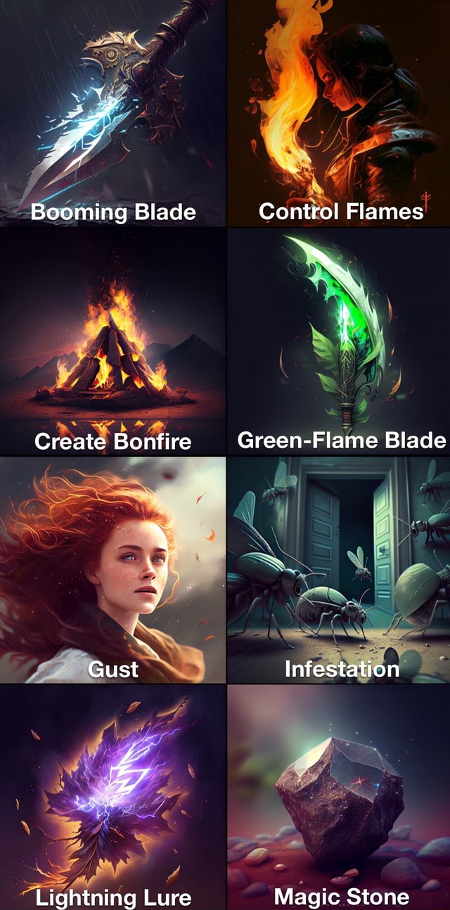 Booming Blade Create Bonfire Lightning Lure Control Flames Green-Flame ...