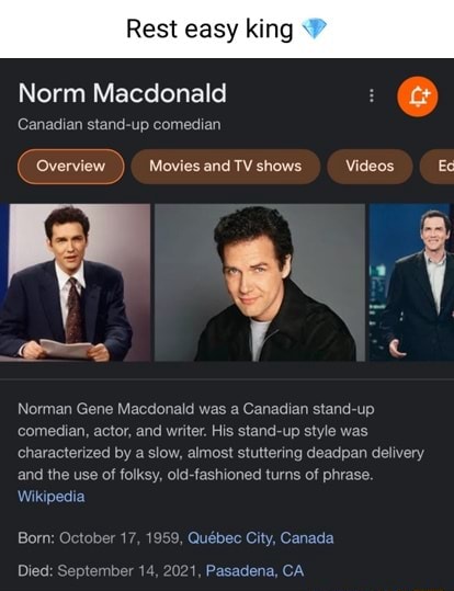 Rest easy king Norm Macdonald Canadian stand-up comedian MoviesandTV ...