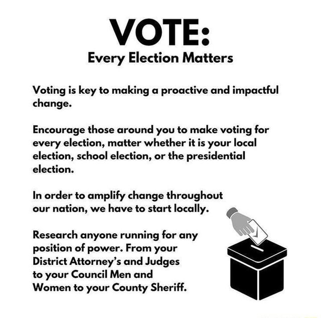 VOTE: Every Election Matters Voting is key to making a proactive and ...