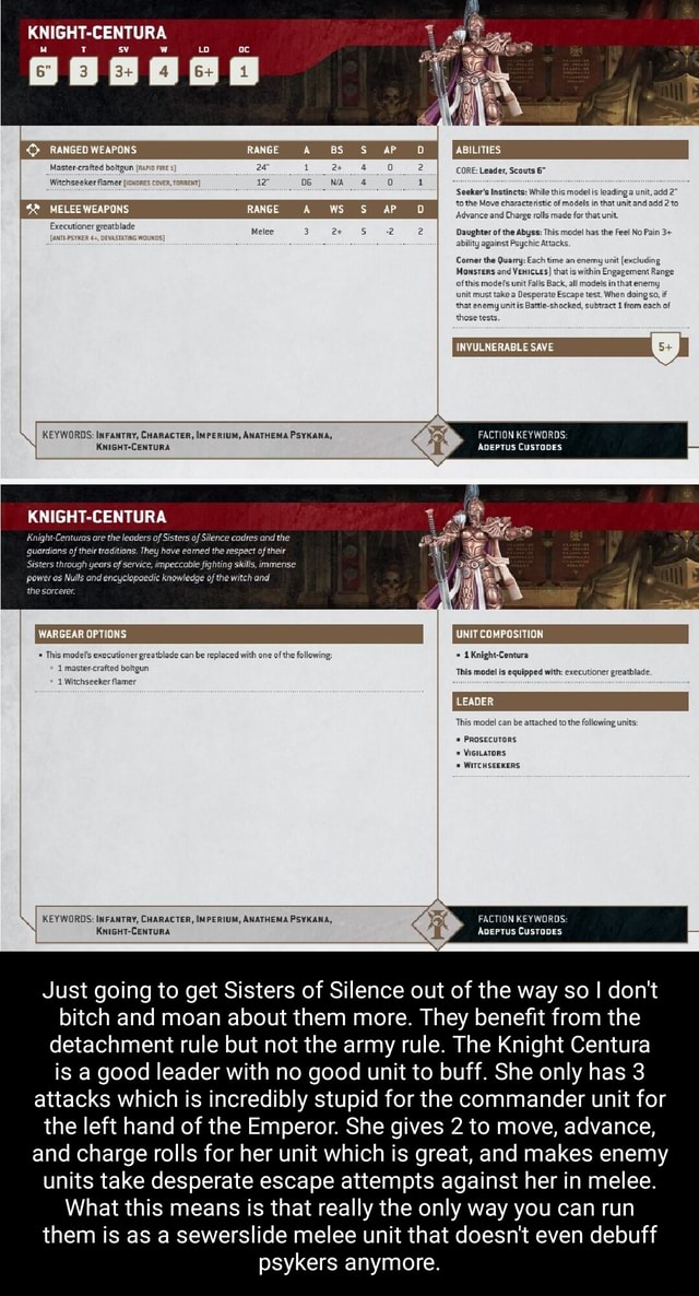 KNIGHT-CENTURA MELEE WEAPONS Executioner RANGED WEAPONS ABILITIES ...