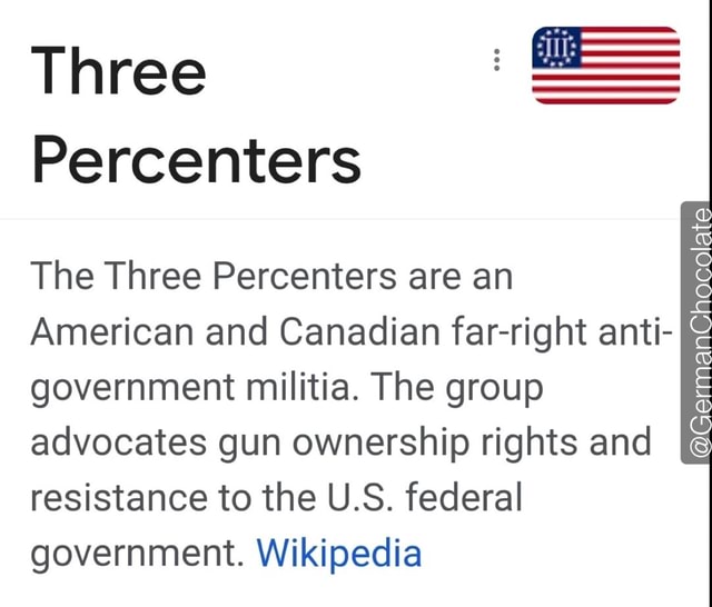 Three Percenters The Three Percenters are an American and Canadian far ...