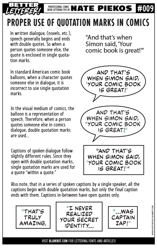 NATE PIEKOS #009 PROPER USE OF QUOTATION MARKS IN COMICS In written ...