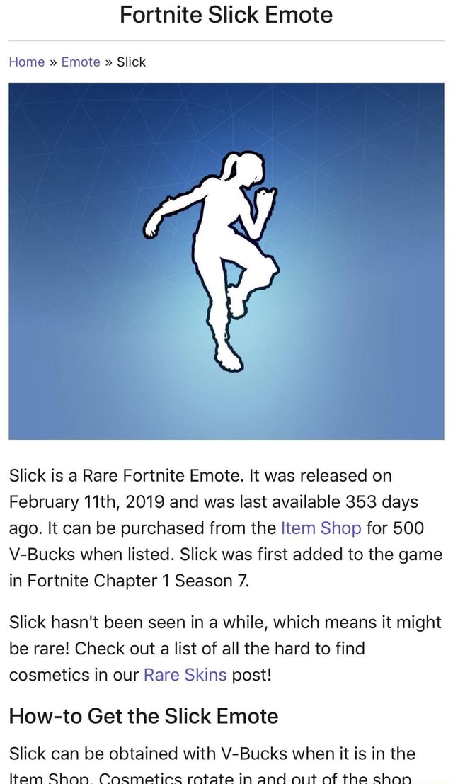 Fortnite Slick Emote Home " Emote " Slick Slick is a Rare Fortnite ...