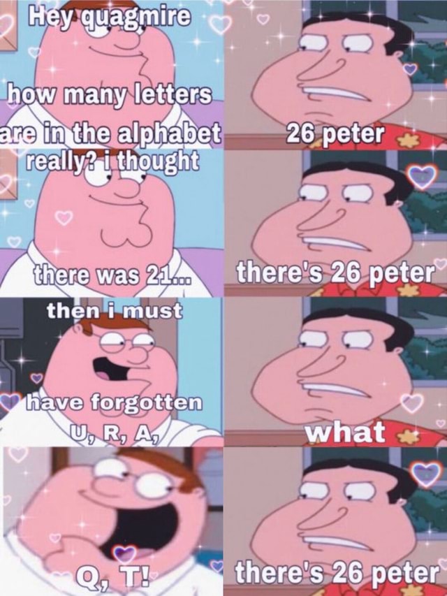 Hey quagmire how lette angyingthe alphabet 26 peter really %gi thou ht ...
