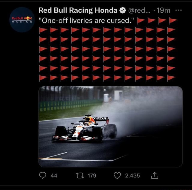 Red Bull Racing Honda @red... "One-off liveries are cursed." > VVVVVV ...