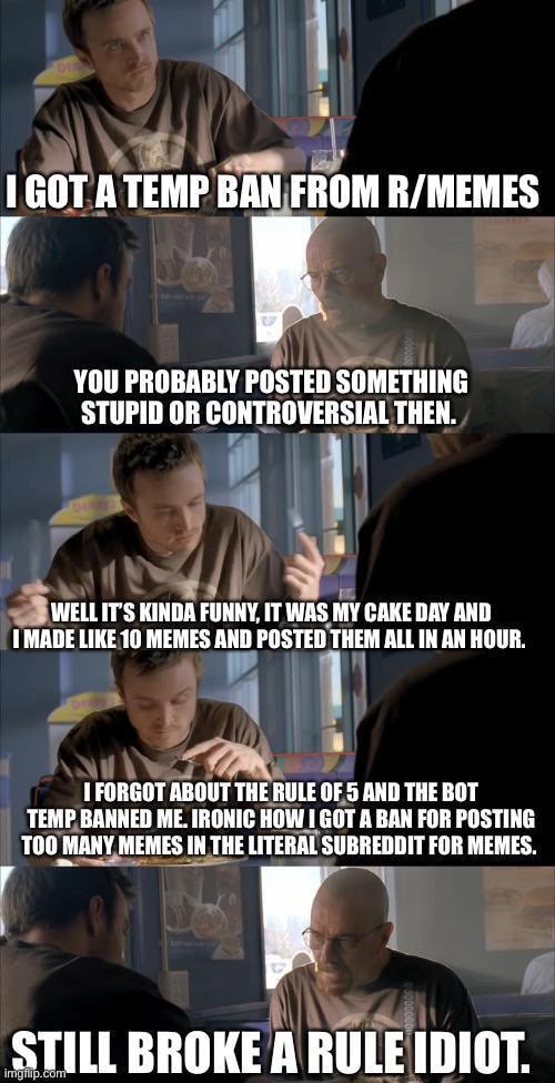 GOT A TEMP BAN FROM MEMES YOU PROBABLY POSTED SOMETHING STUPID OR ...
