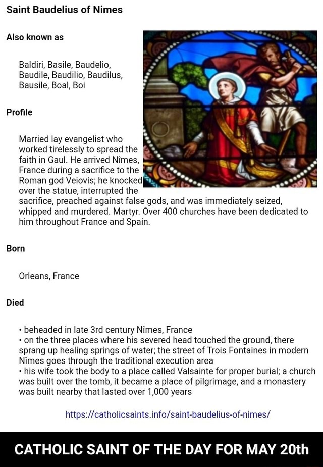 Saint Baudelius of Nimes Also known as Baldiri, Basile, Baudelio ...