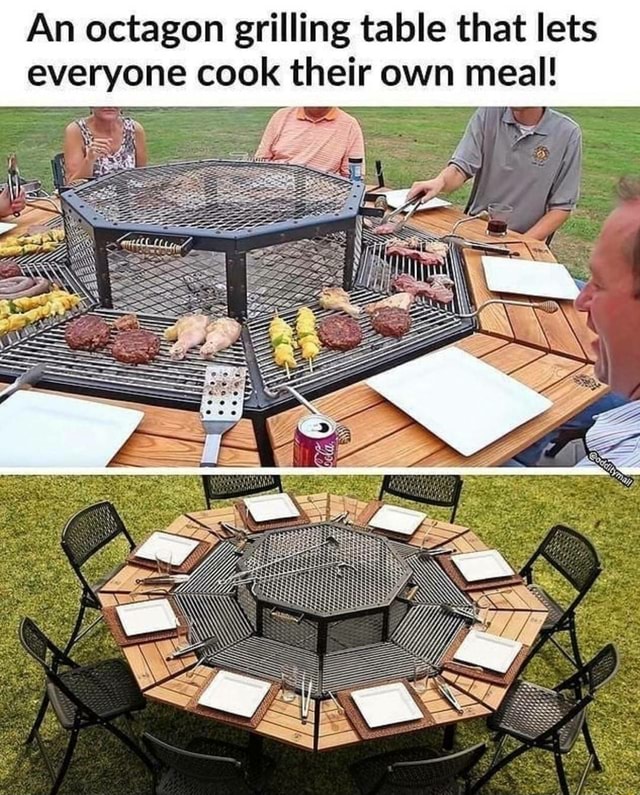 An octagon grilling table that lets everyone cook their own meal! - iFunny