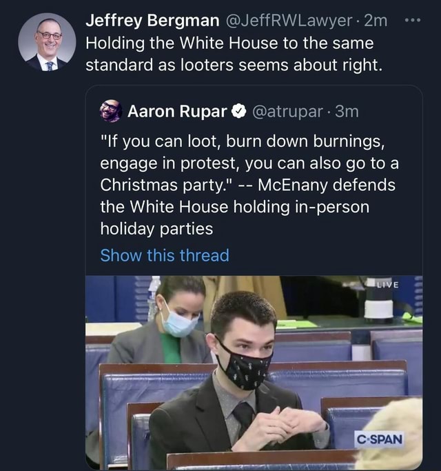 Jeffrey Bergman @JeffRWLawyer - I Holding the White House to the same ...