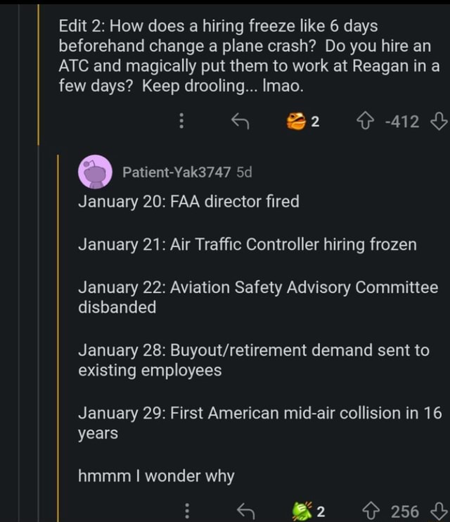 Edit 2: How does a hiring freeze like 6 days beforehand change a plane ...