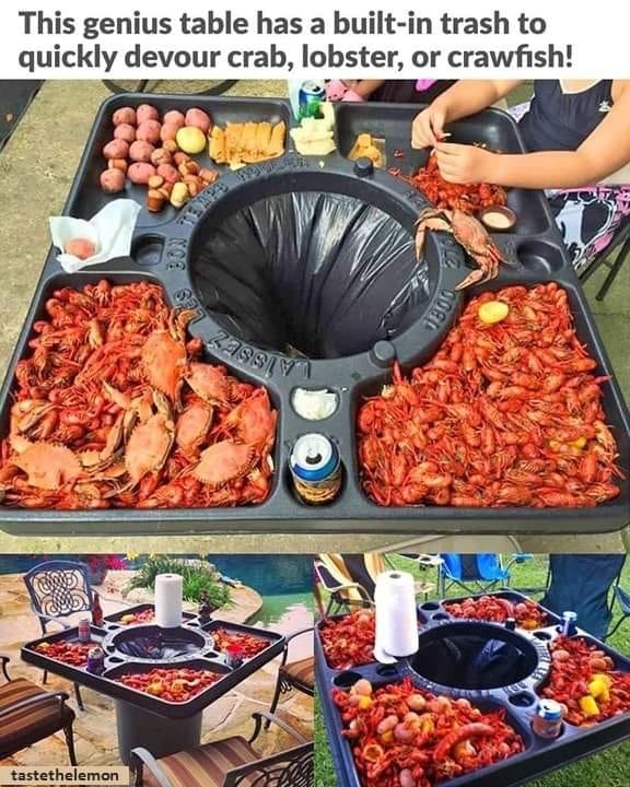 Small crab dump - This genius table has a built-in trash to quickly ...