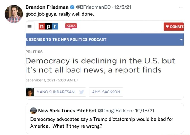 Brandon Friedman @ @BFriedmanDC good job guys. really well done. DONATE ...