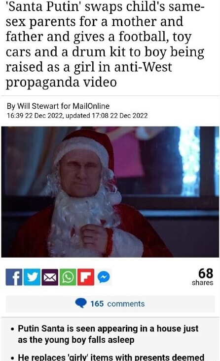 'Santa Putin' swaps child's same- sex parents for a mother and father ...