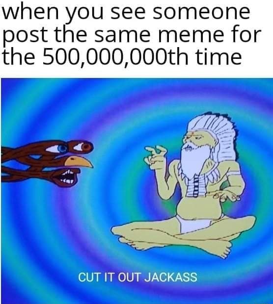 When you see someone post the same meme for the 500,000,000th time CUT ...