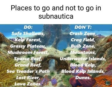 Places to go and not to go in subnautica DO DONT Sofv Shatlows, Crash ...