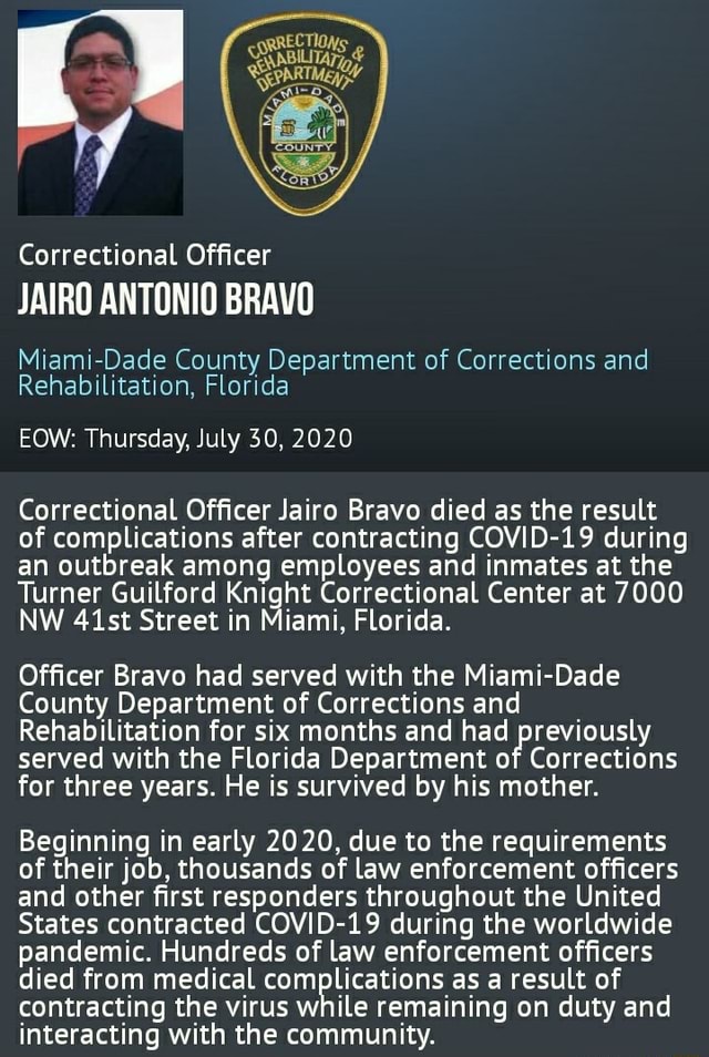 Correctional Officer JAIRO ANTONIO BRAVO Miami-Dade County Department ...