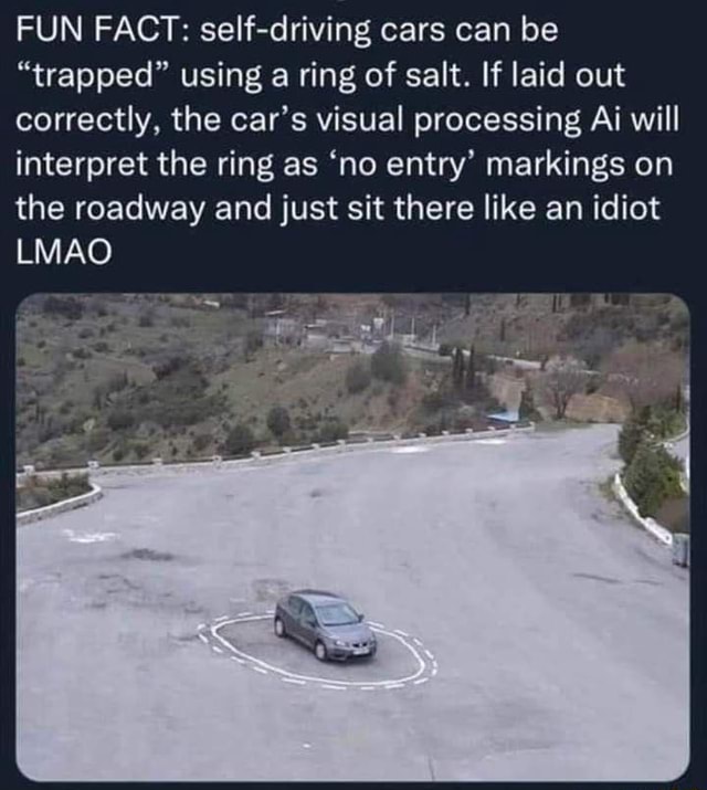 FUN FACT: self-driving cars can be "trapped" using a ring of salt. If ...
