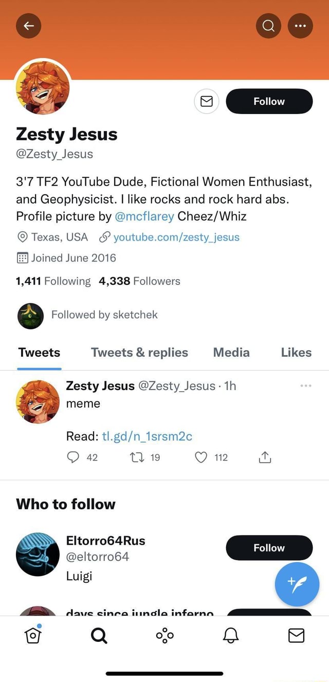 Zesty Jesus @Zesty_Jesus 3'7 YouTube Dude, Fictional Women Enthusiast ...