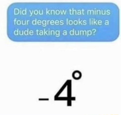 Did you know that minus four degrees looks like a dude taking a dump ...