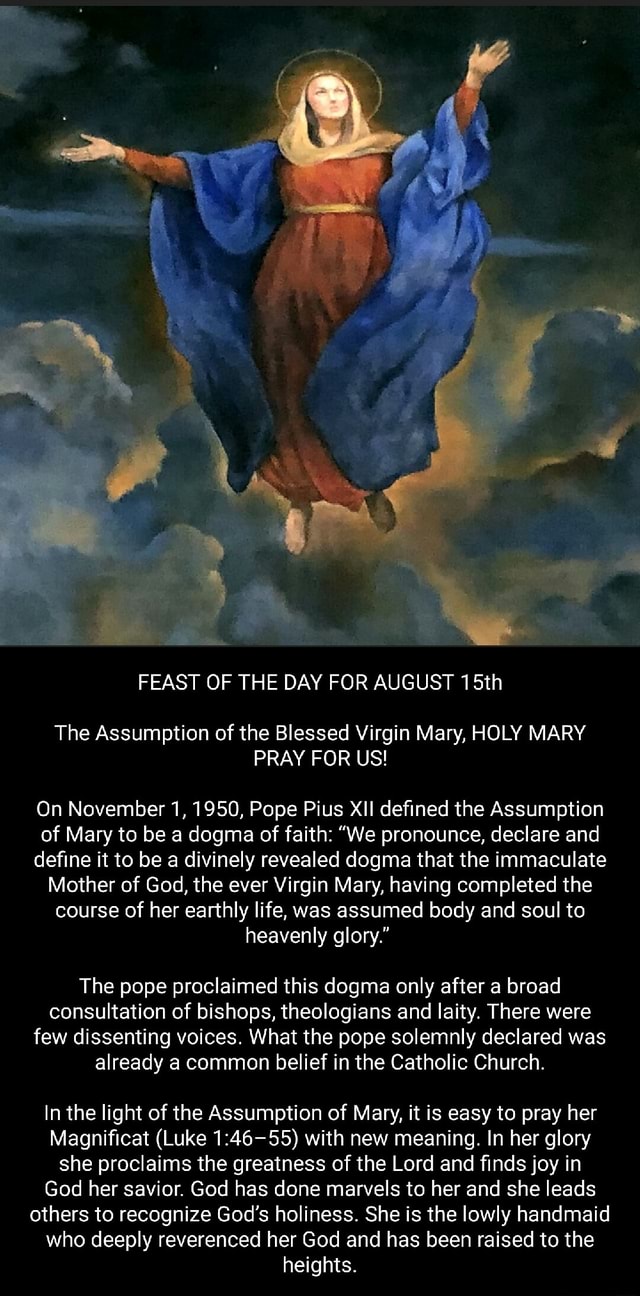 FEAST OF THE DAY FOR AUGUST 15th The Assumption of the Blessed Virgin ...