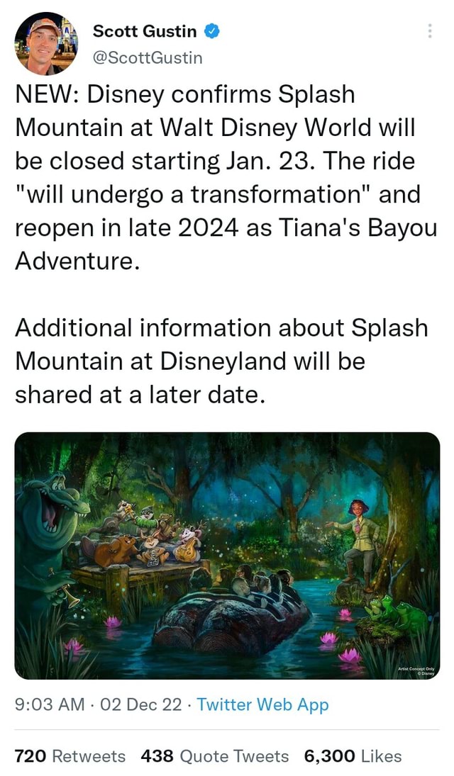 G Scott Gustin @ ScottGustin NEW: Disney confirms Splash Mountain at ...