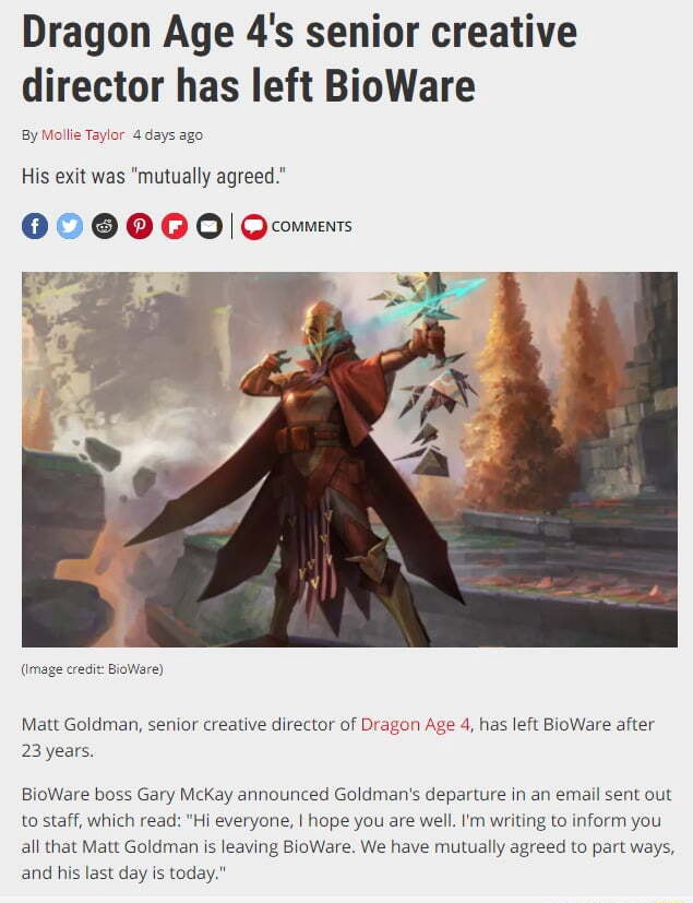 Dragon Age senior creative director has left BioWare By Mollie Taylor 4 ...