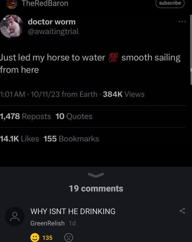 Bscrib: TneReaBaron subscribe doctor worm I @awaitingtrial Just led my ...