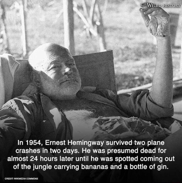 In 1954, Ernest Hemingway survived two plane crashes in two days. He ...