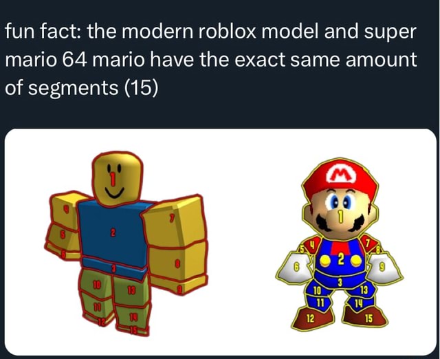 Fun fact: the modern roblox model and super mario 64 mario have the ...