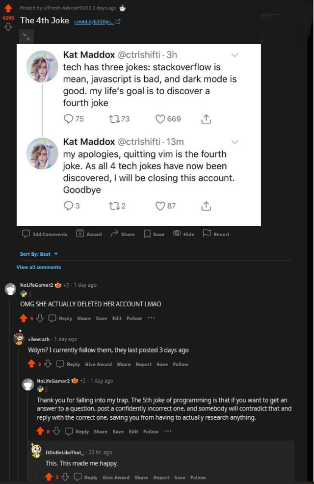 Ted by The &th Joke Kat Maddox tech has three jokes: stackoverflow is ...