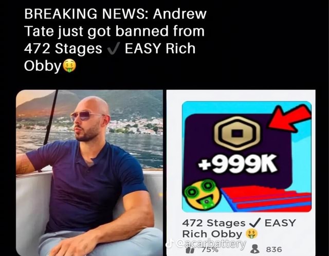 BREAKING NEWS: Andrew Tate just got banned from 472 Stages EASY Rich ...