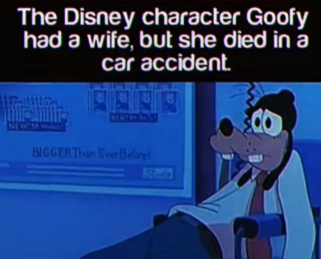 The Disney character Goofy had a wife, but she died in a car accident ...