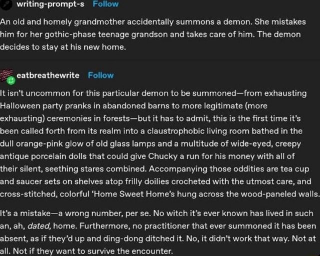 An old and homely grandmother accidentally summons a demon. She ...