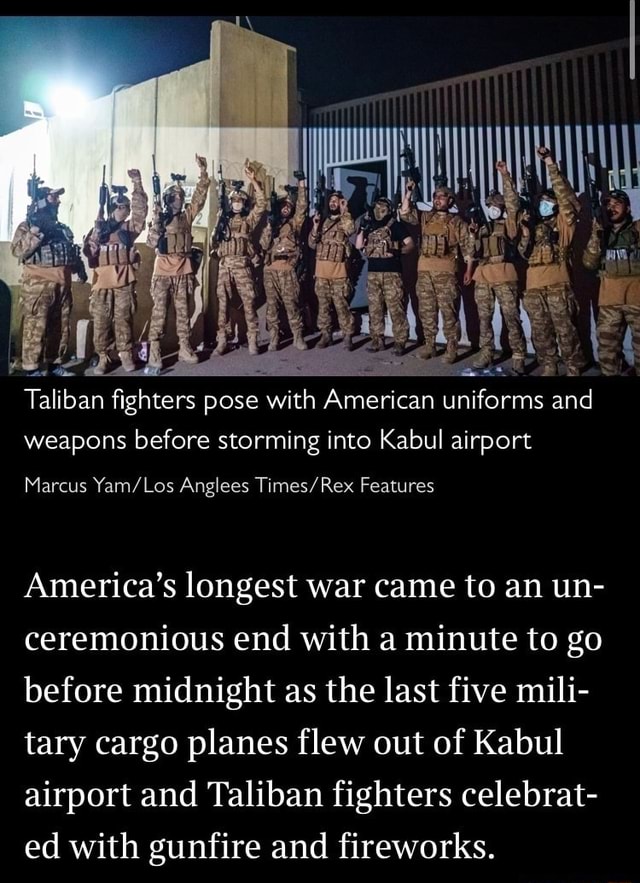 Taliban fighters pose with American uniforms and weapons before ...