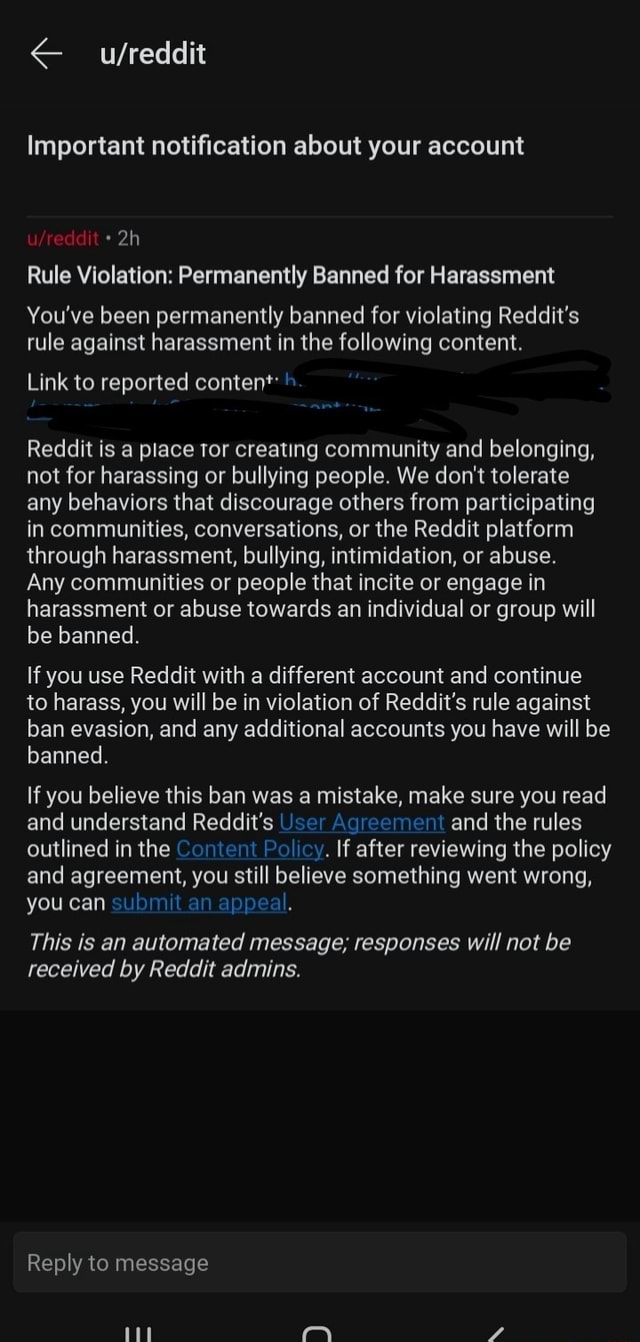 Ufreddit Important notification about your account Rule Violation ...