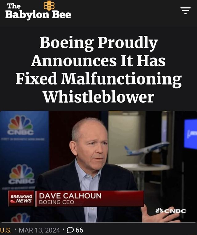 The Babylon Bee Boeing Proudly Announces It Has Fixed Malfunctioning ...