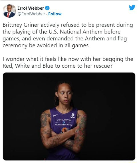 Errol Webber Brittney Griner actively refused to be present during the ...