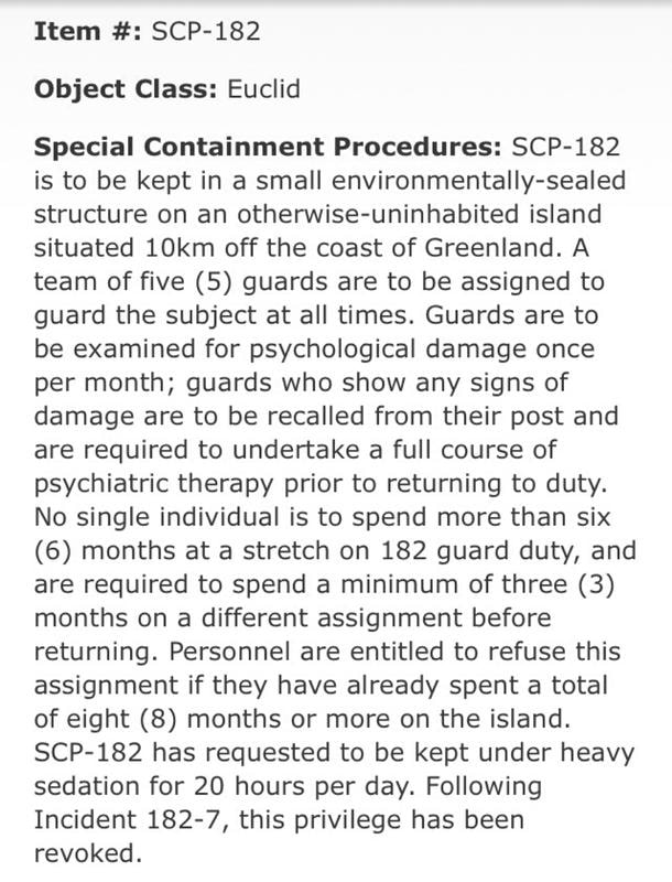 Item #: SCP-182 Object Class: Euclid Special Containment Procedures ...