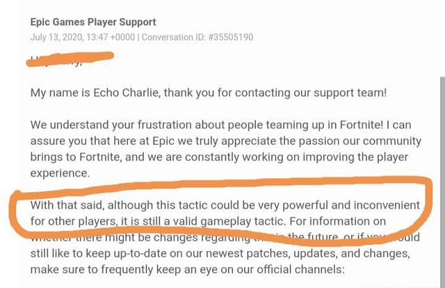 Epic Games Player Support July 13, 2020, +0000 I Conversation ID ...